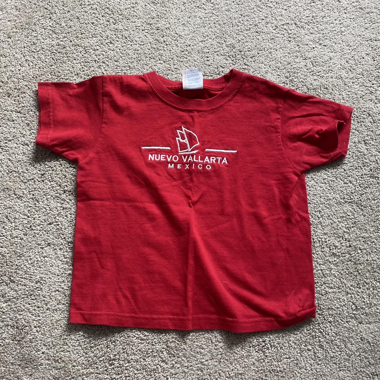 red baby tee sail boat in back - Depop