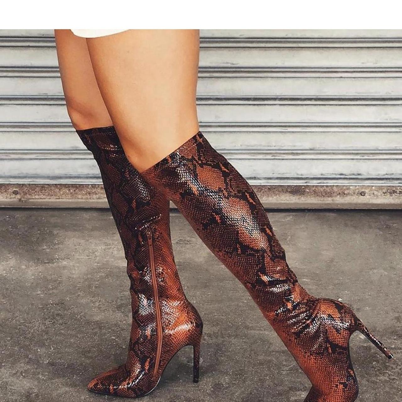 Fashion nova snake skin thigh high books size 6... - Depop