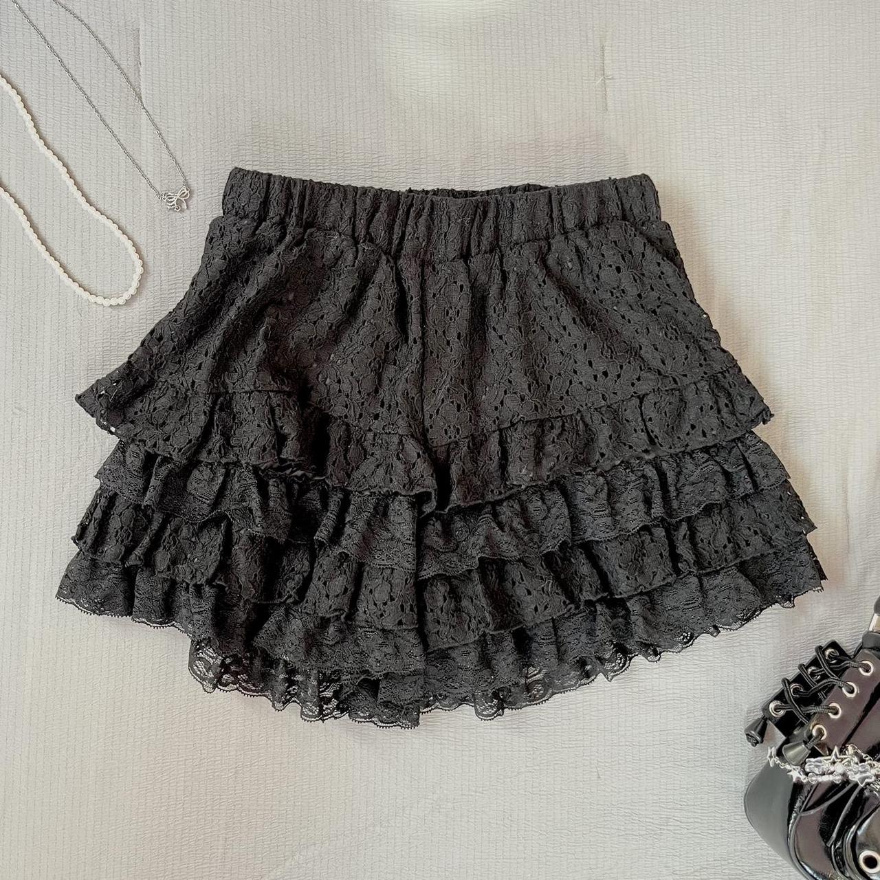 Black ruffled tiered skort ⋆𐙚₊˚⊹♡ - has built in... - Depop