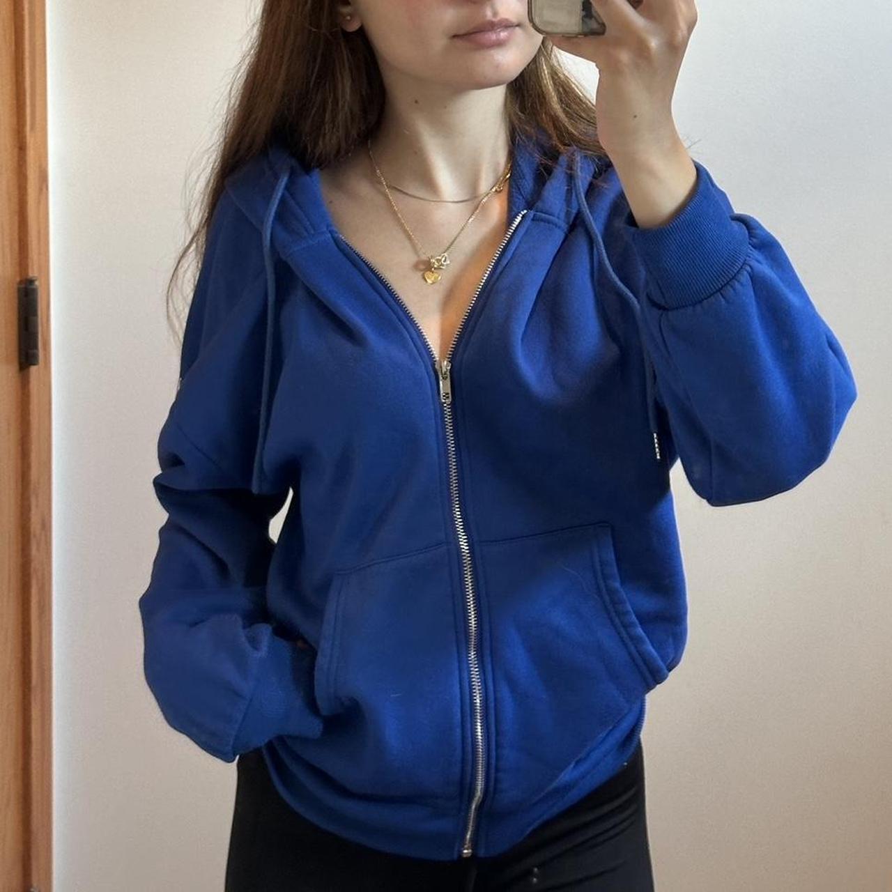 Royal blue zip up hoodie send offers! worn a couple... | Depop