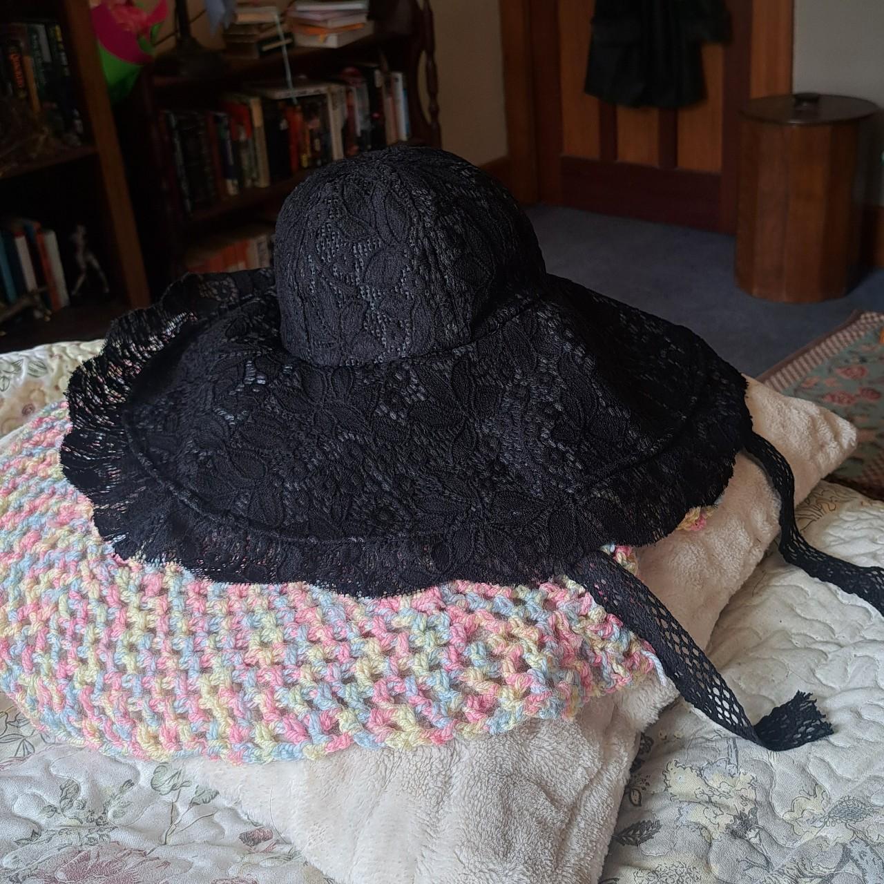 Black lace summer hat #whimsigoth #victorian #lolita - Depop