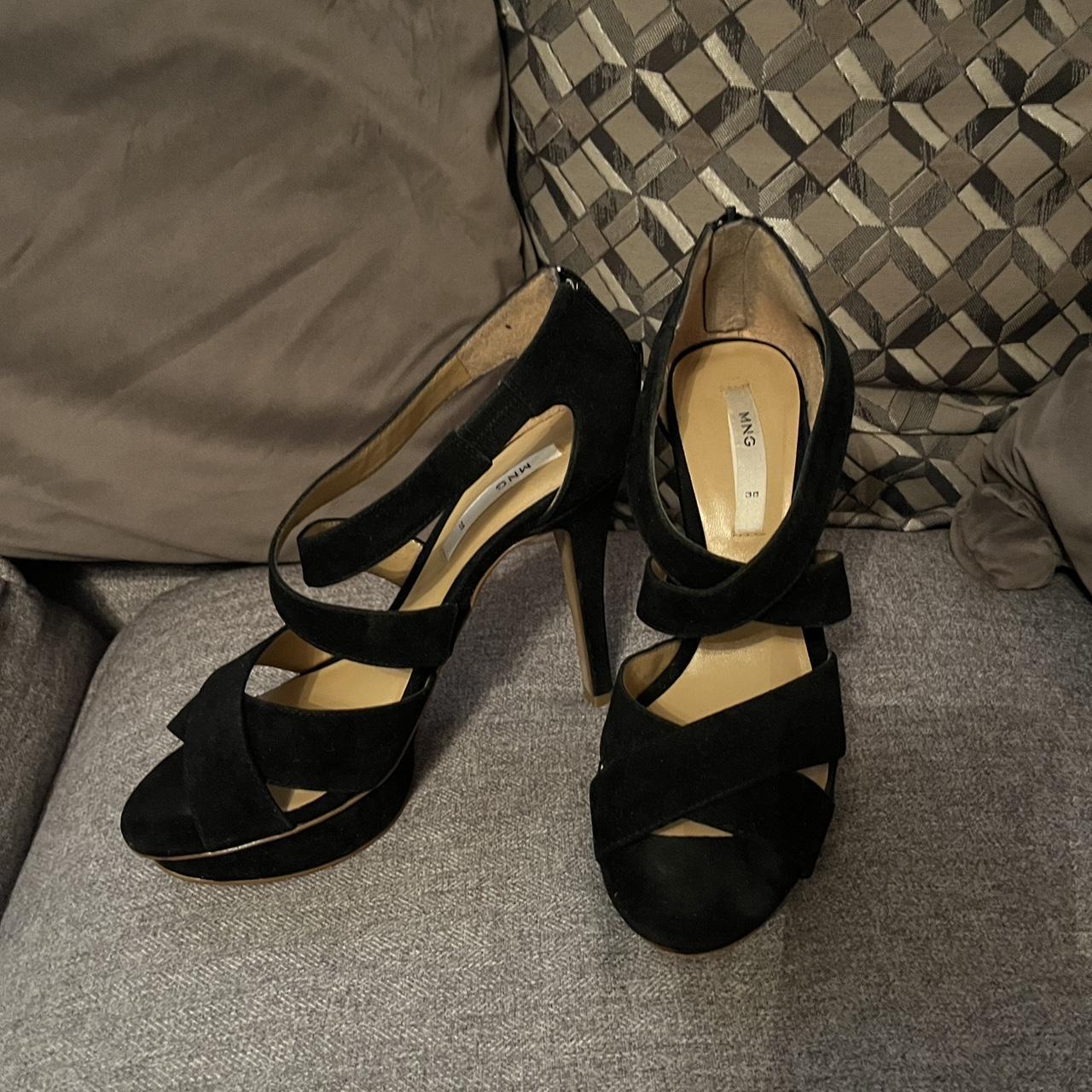 Black MNG by mango heel cross strap sandals with... - Depop