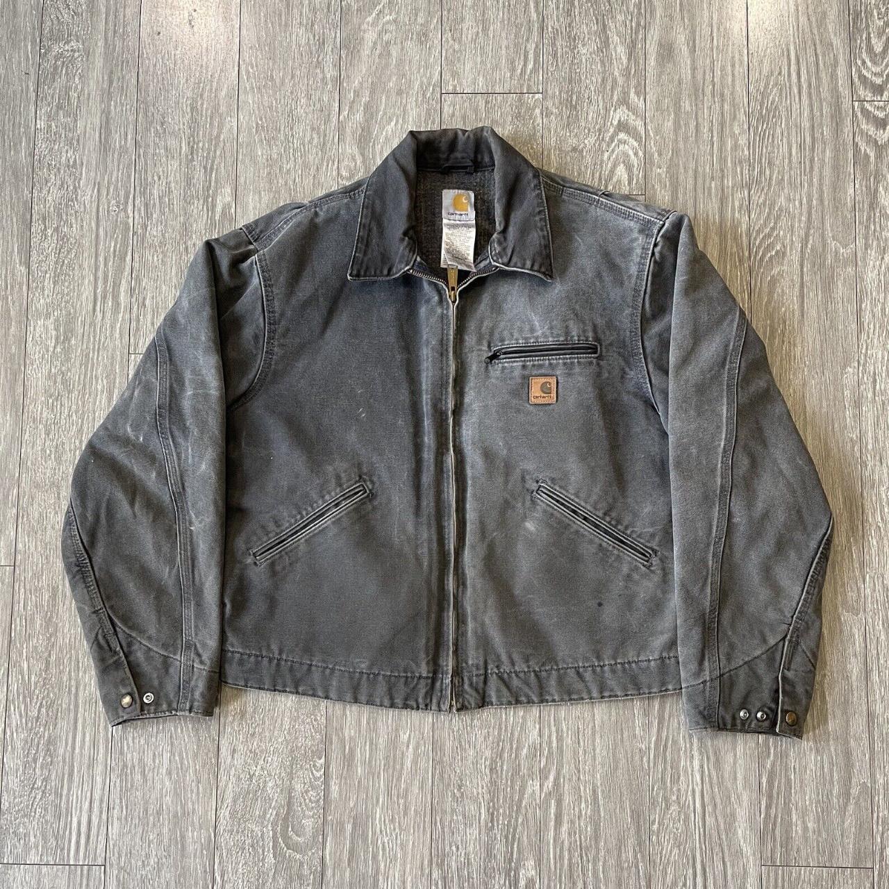 Vintage Carhartt Detroit Jacket J97 PTL - Grey Blue... - Depop