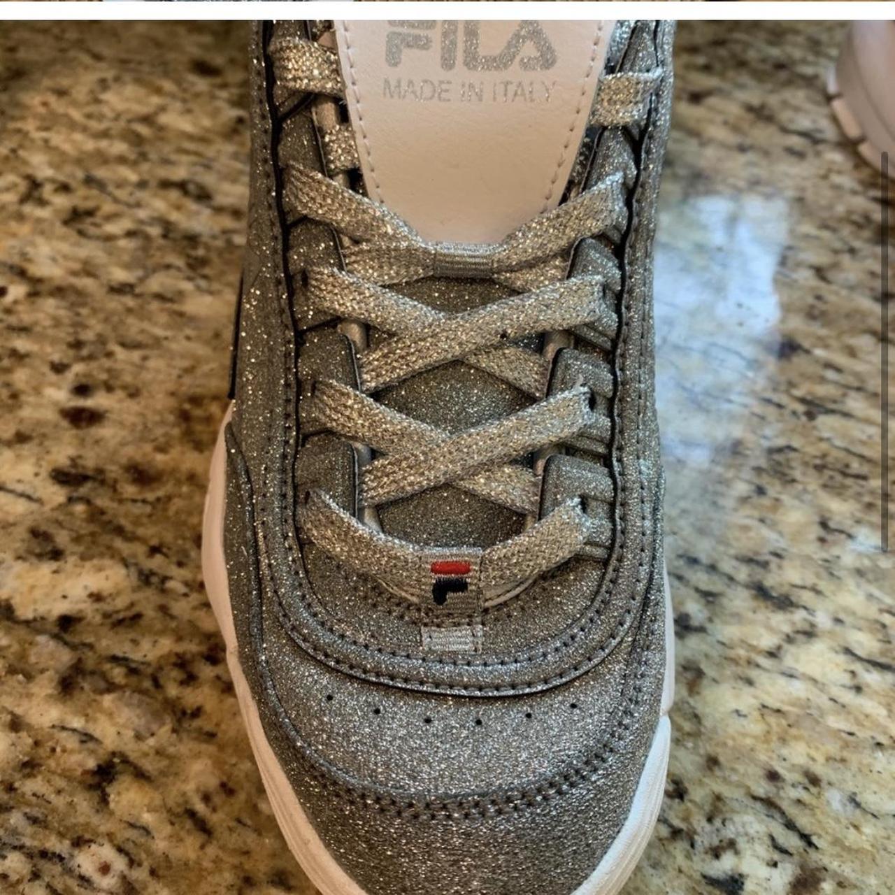 Silver sparkly platform fila sneakers - Depop