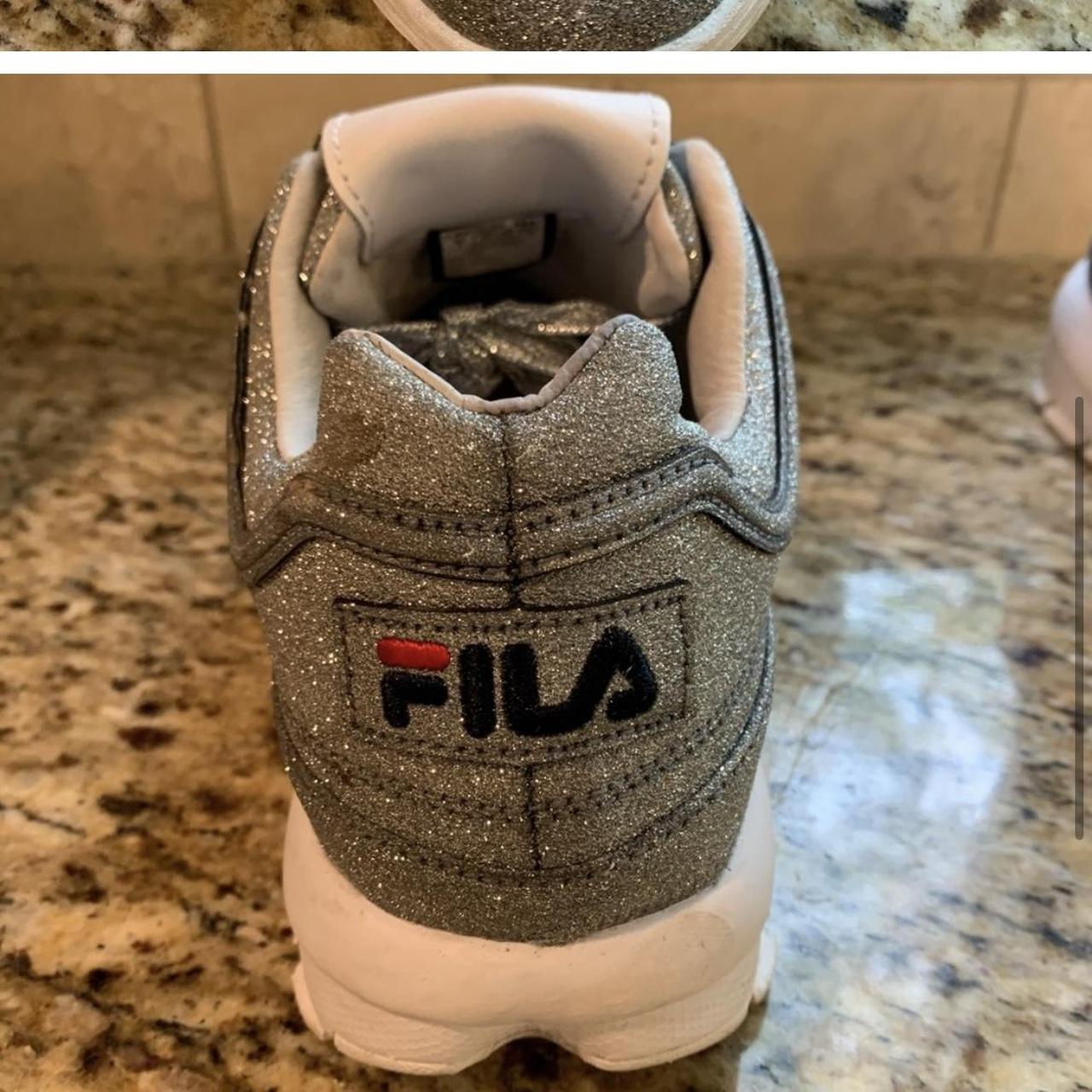 Silver sparkly platform fila sneakers - Depop