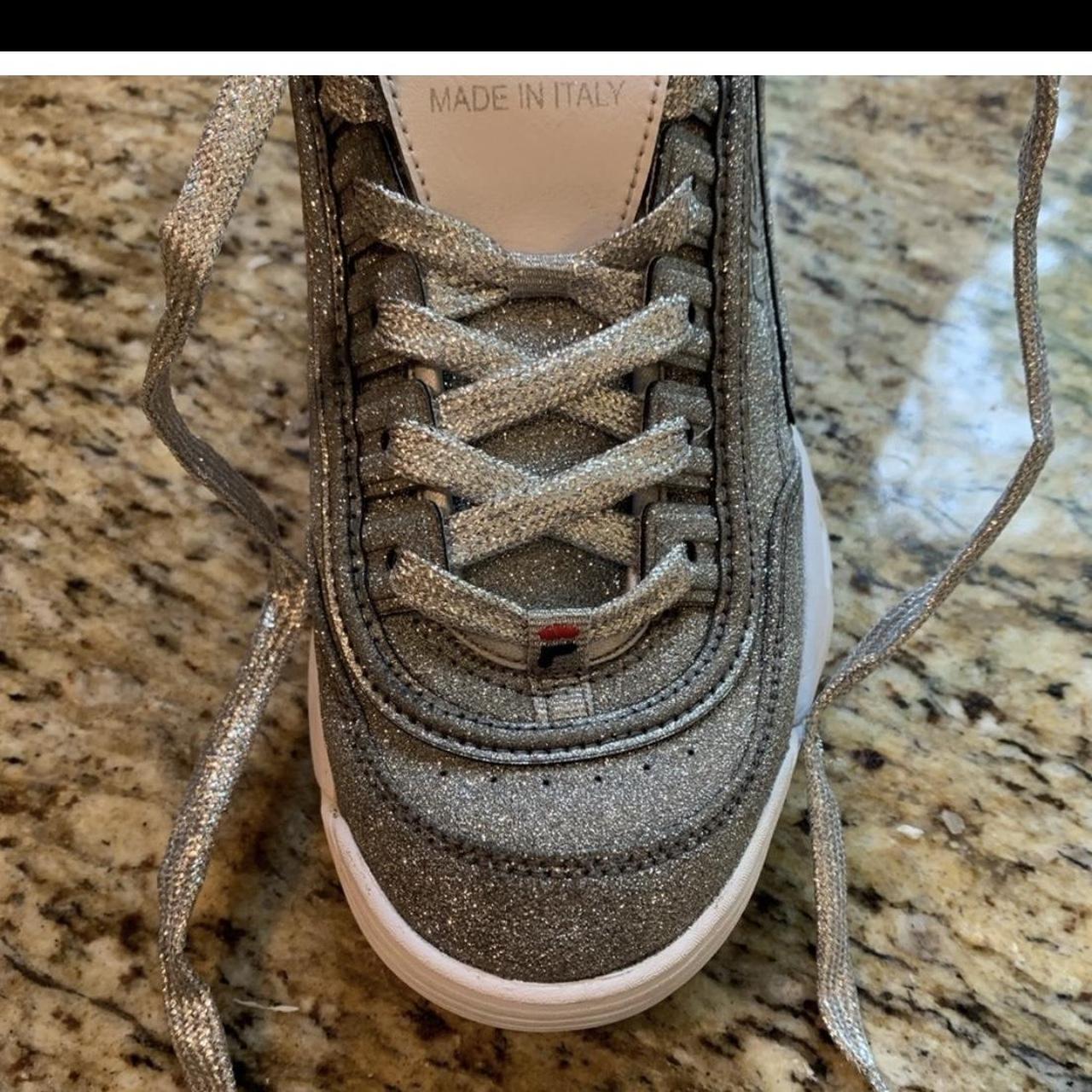 Silver sparkly platform fila sneakers - Depop