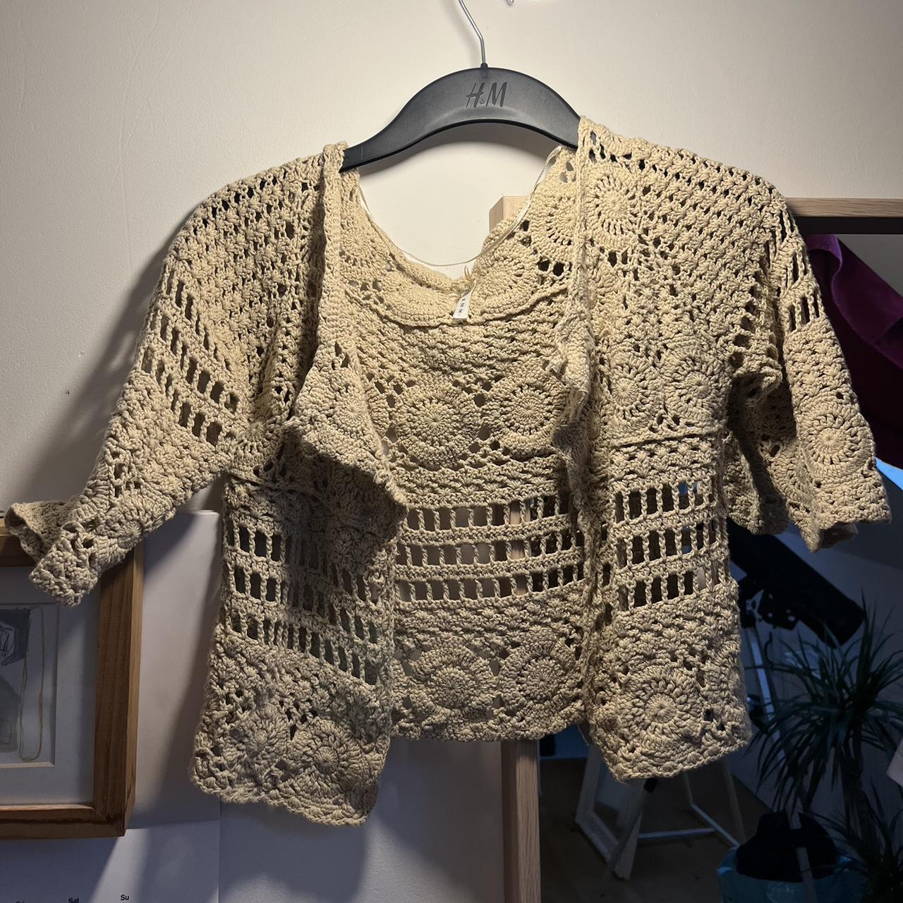 Beige fairy hippie knitted bolero Size small - Depop