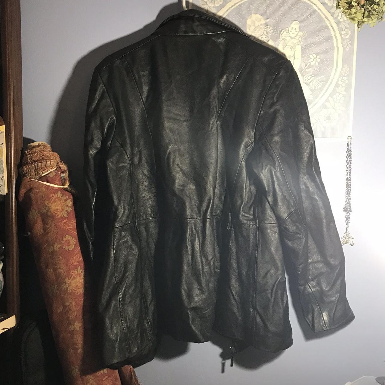 Black leather jacket 2nd hand leather... - Depop