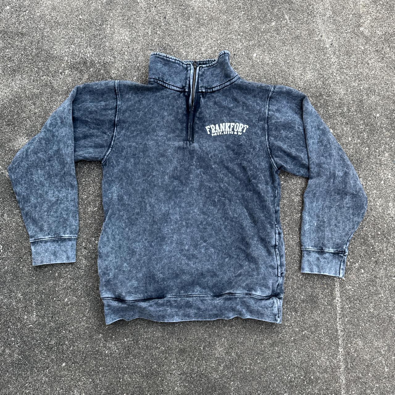 acid wash black frankfort michigan quarter zip size... - Depop