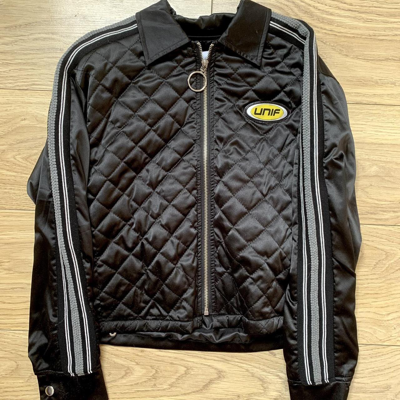 UNIF quilted satin sporty retro bomber jacket in a... - Depop
