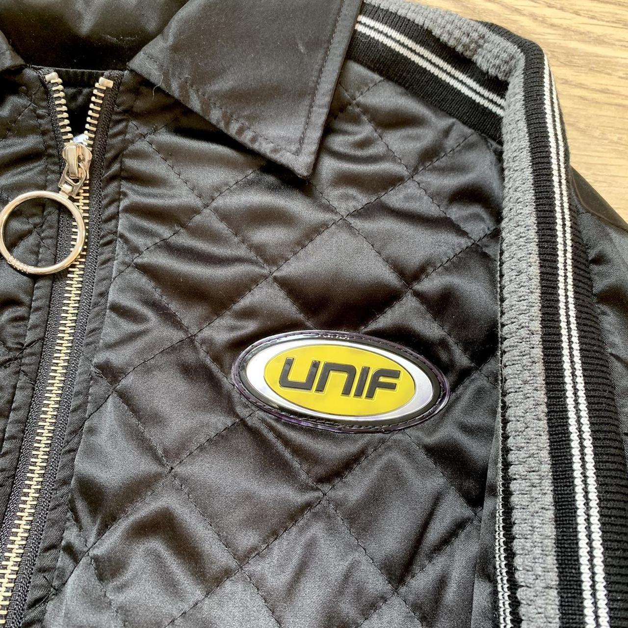 UNIF quilted satin sporty retro bomber jacket in a... - Depop