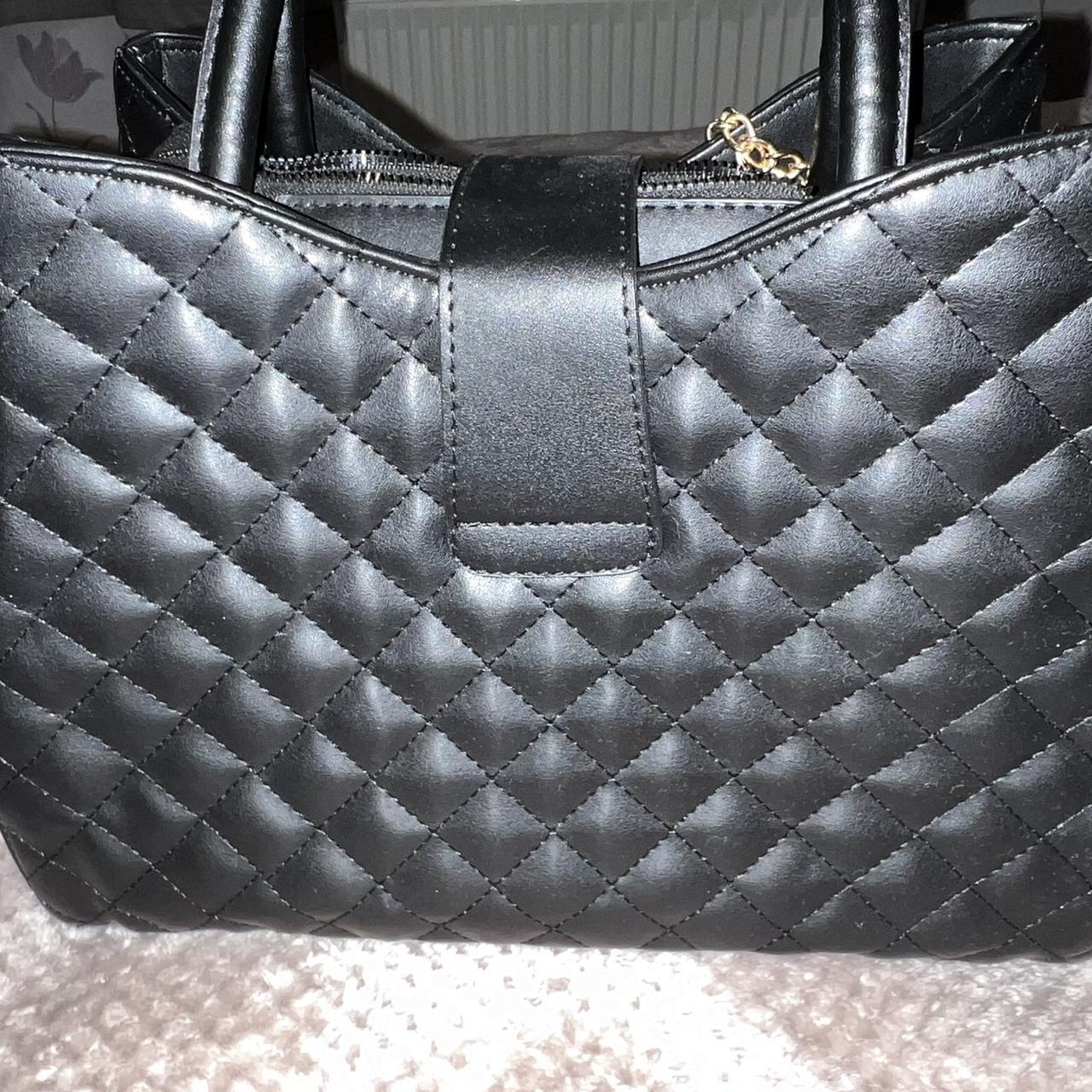 Chanel black structured handbag, medium size in... - Depop