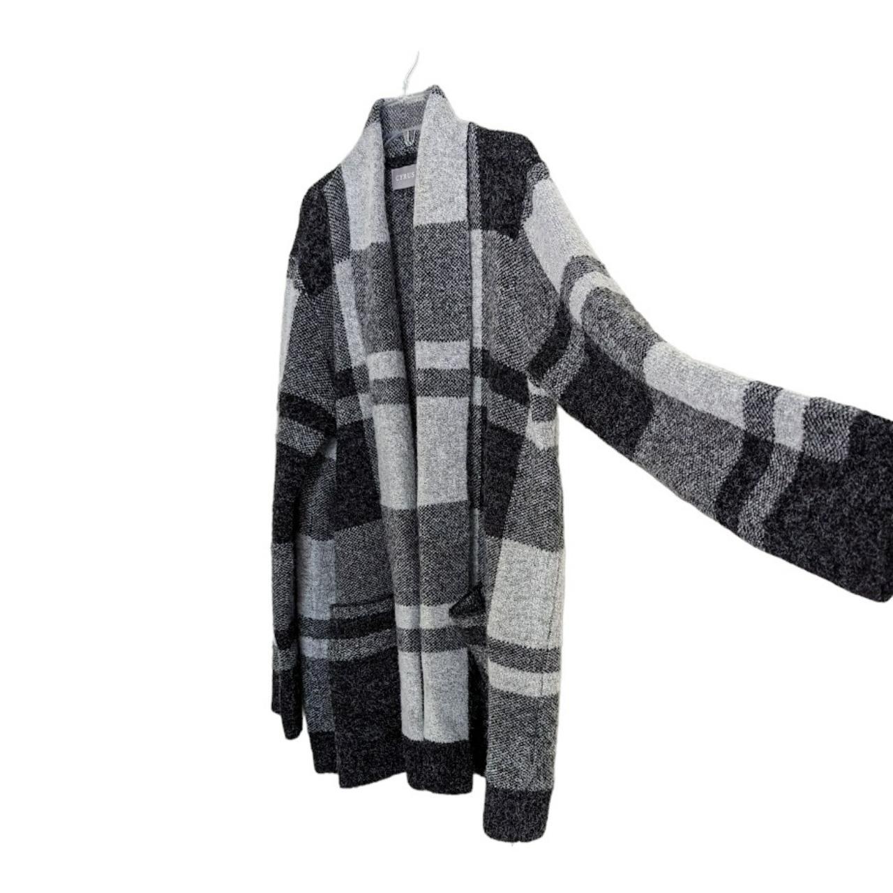 Cyrus Open Front Cardigan Gray Black Buffalo Plaid... - Depop