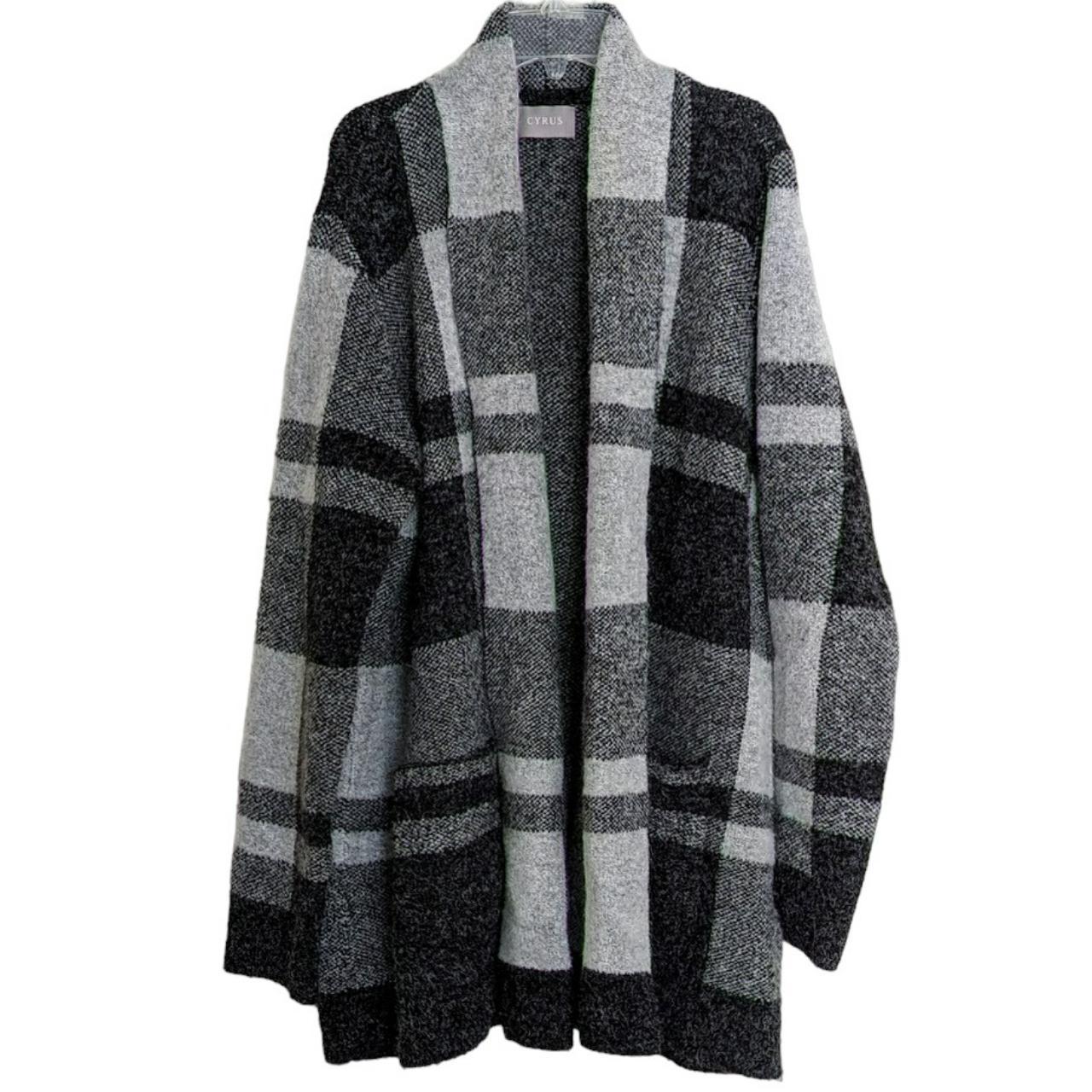 Cyrus Open Front Cardigan Gray Black Buffalo Plaid... - Depop