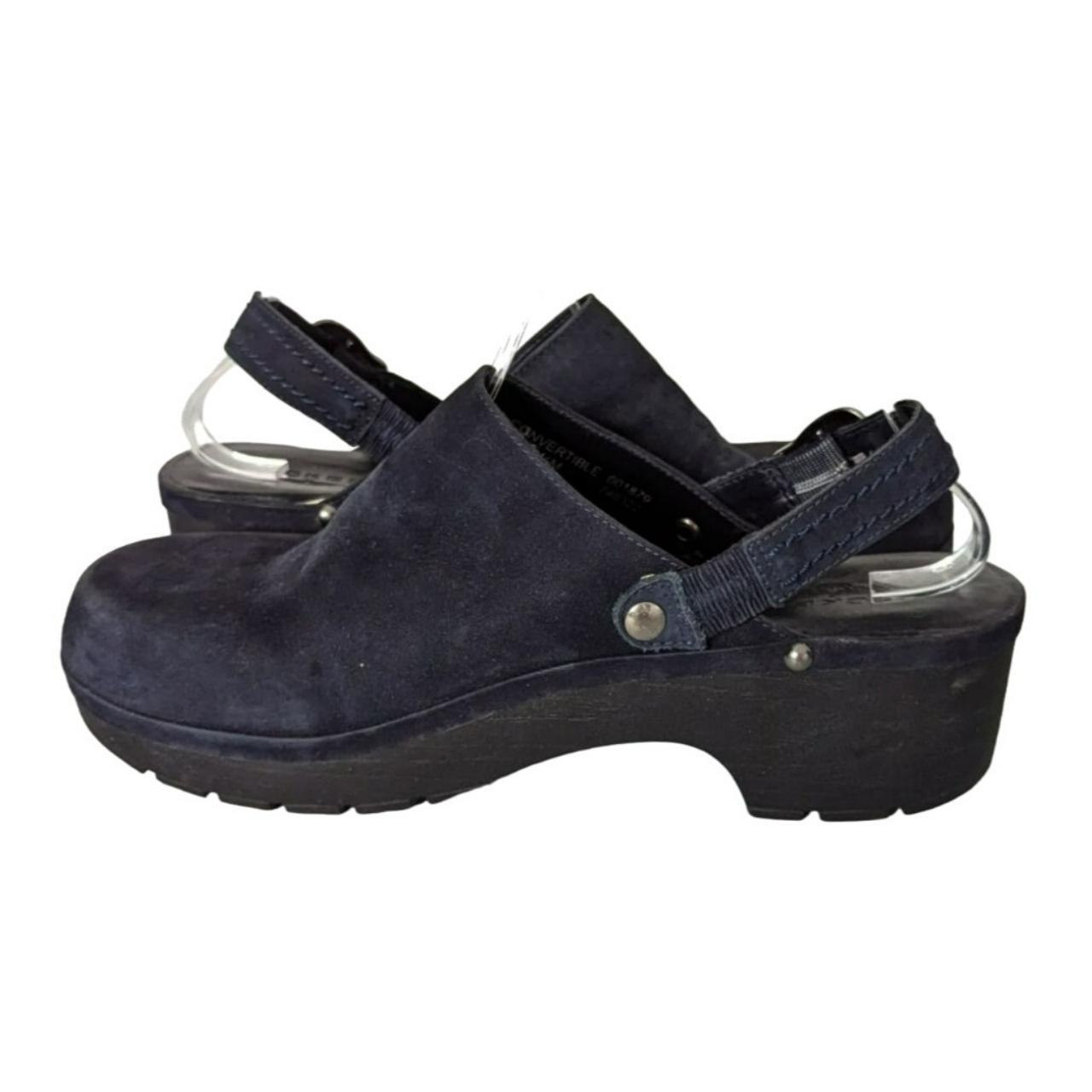 Womens Navy Blue Suede Slingback Clogs Adjustable... - Depop
