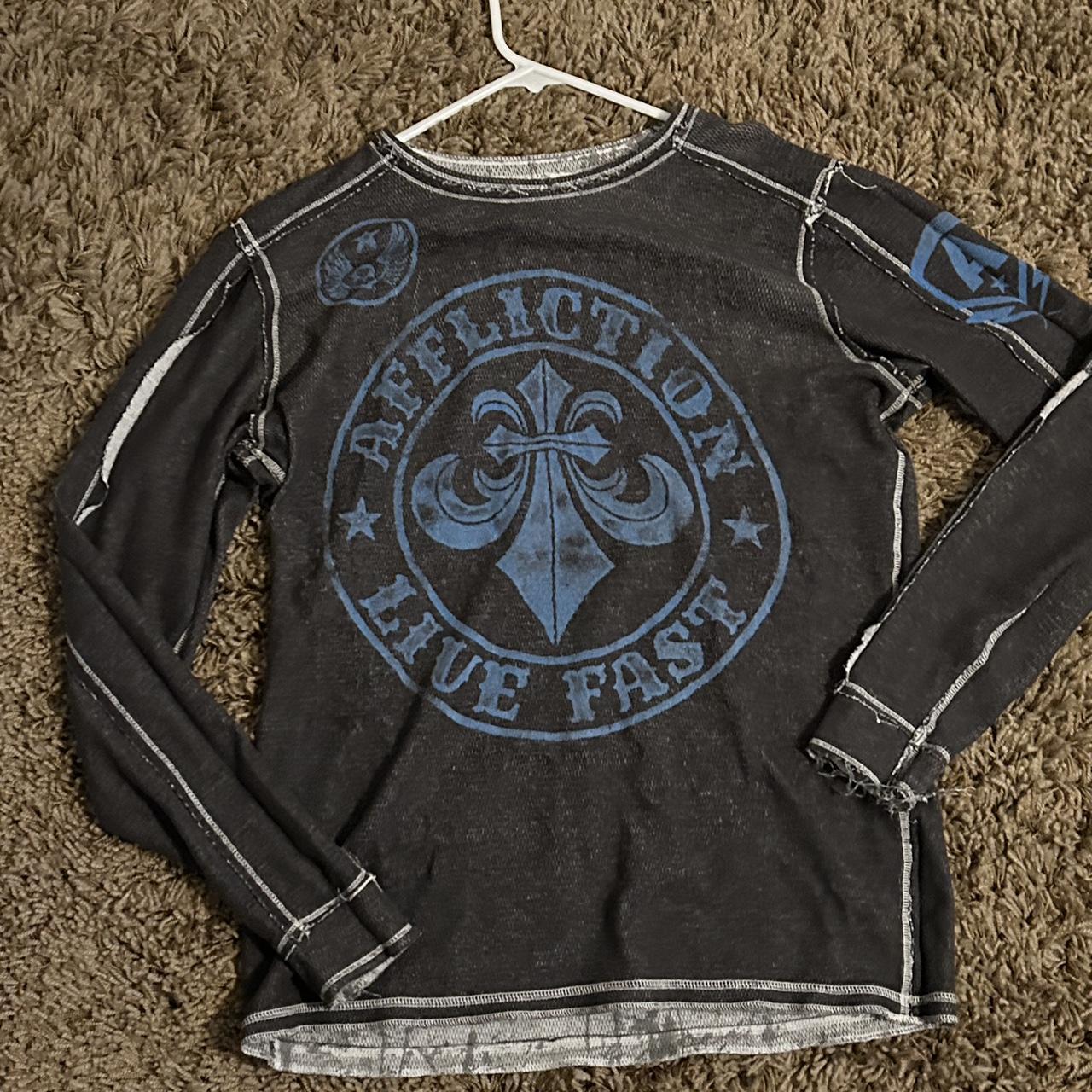 🔥large affliction shirt with skinny sleeves fits... - Depop