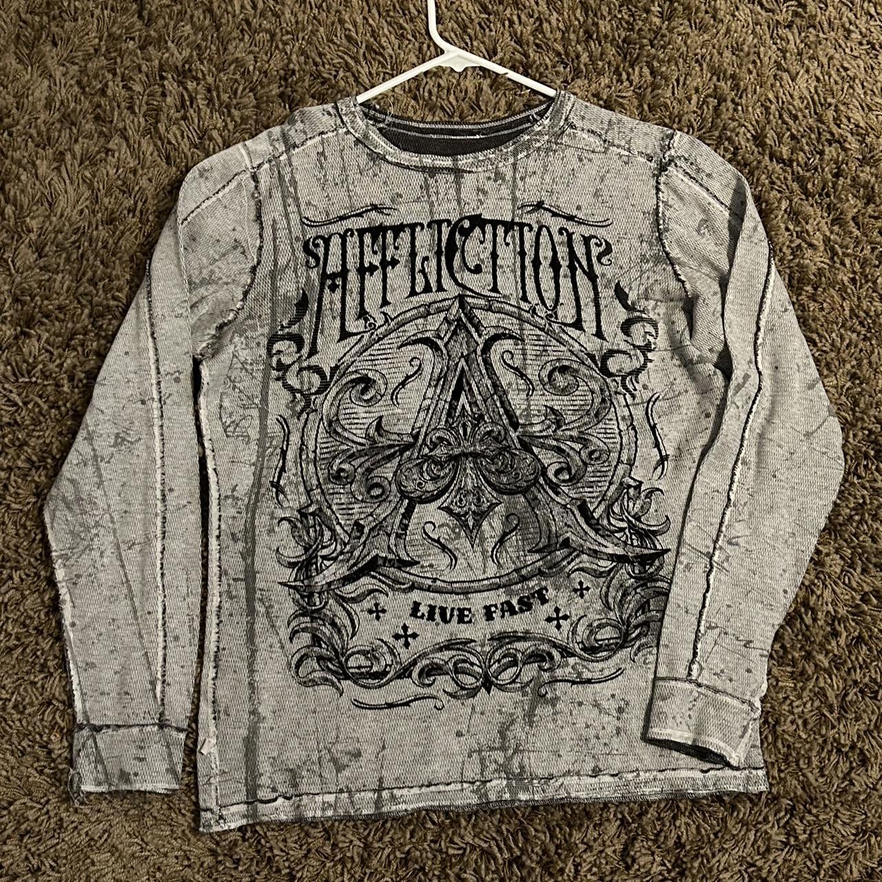 🔥large affliction shirt with skinny sleeves fits... - Depop