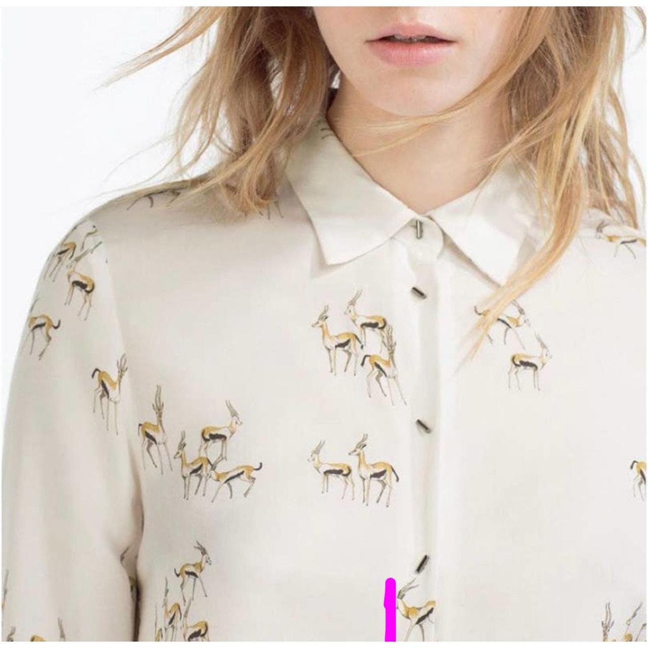 ZARA Gazelle Print Antelope Deer Fawn Button Down... | Depop