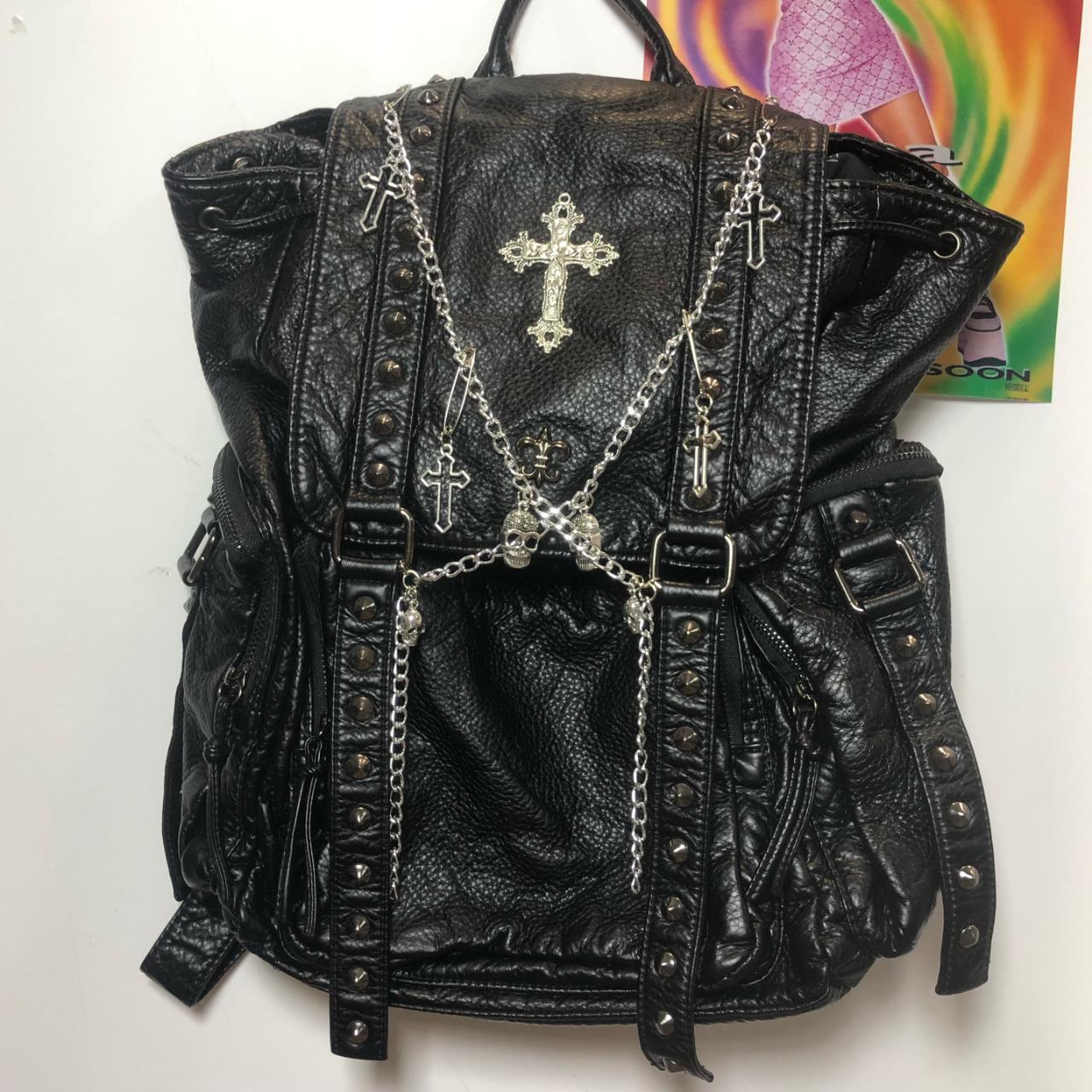 Y2K Large Capacity Backpack, Black Skull Cross Chain... - Depop