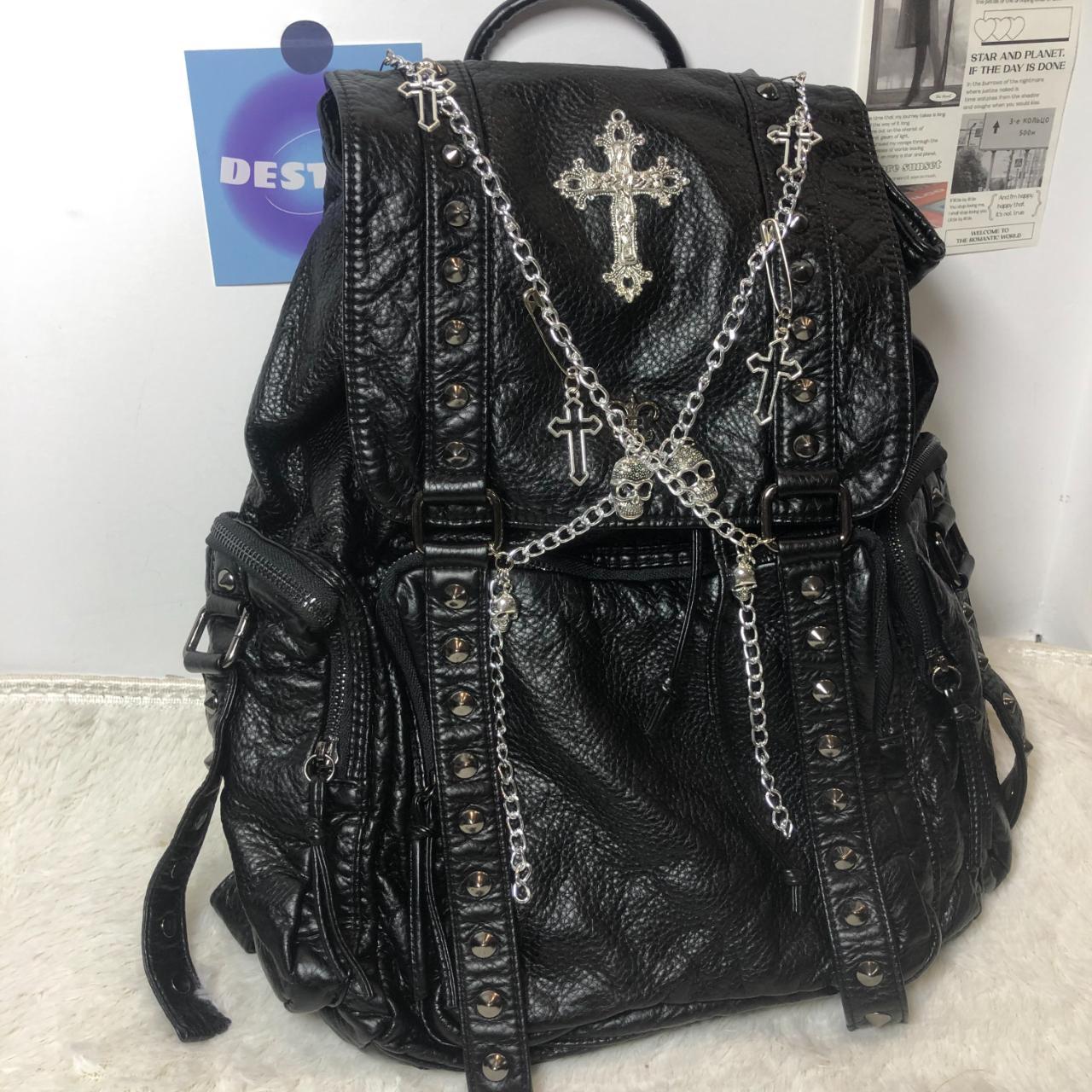 Y2K Large Capacity Backpack, Black Skull Cross Chain... - Depop