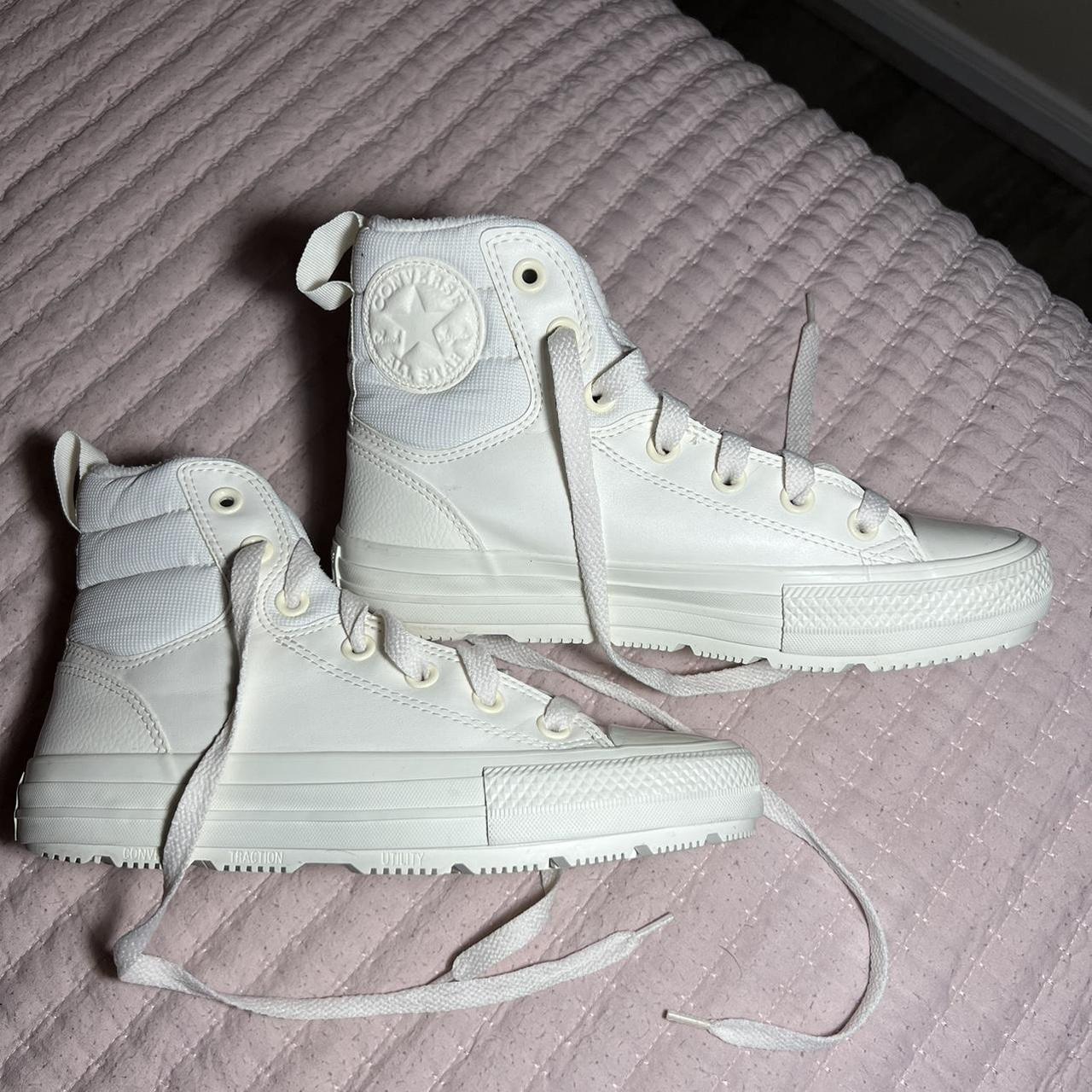 Like new high top all white converse unisex padded... - Depop