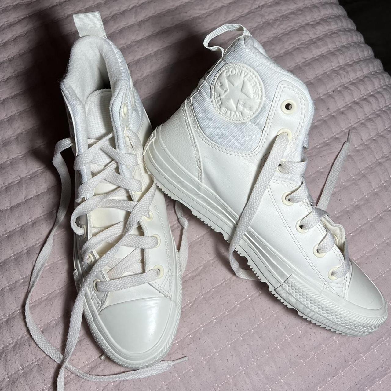 Like new high top all white converse unisex padded... - Depop