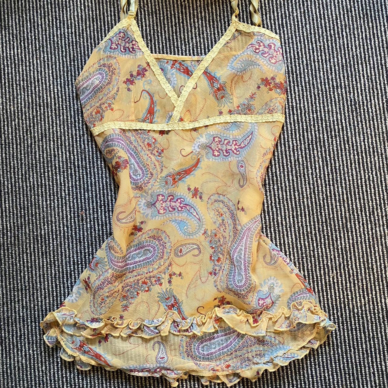 Yellow vintage paisley cami top- #y2k #summer... - Depop