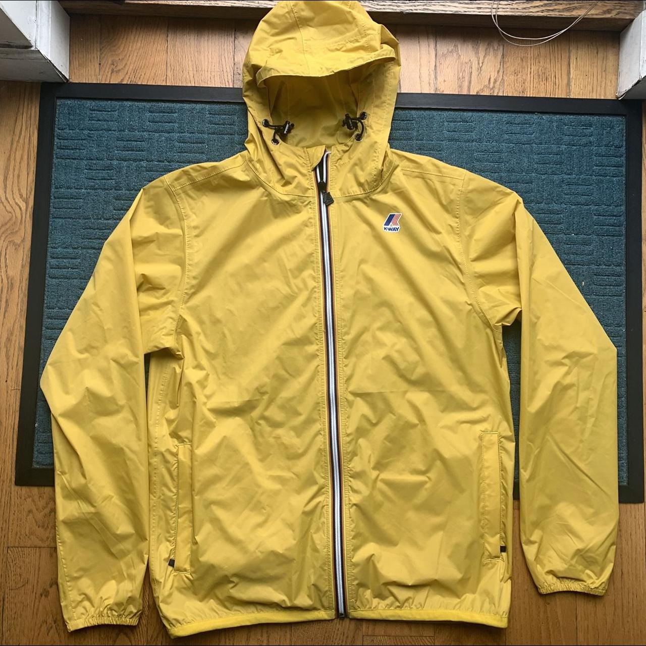 yellow rain jacket k-way medium outdoors. Basically... - Depop