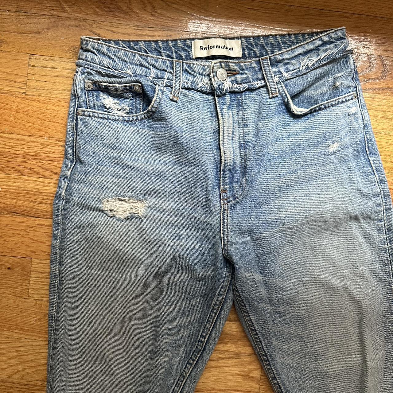 reformation ripped at knee jeans style: cropped... - Depop
