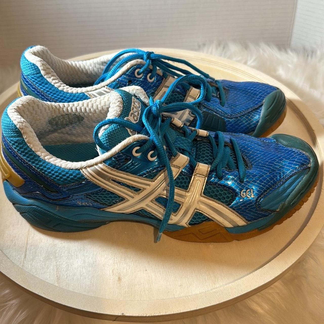 ASICS gel running sneakers size 9.5 metallic blue... - Depop