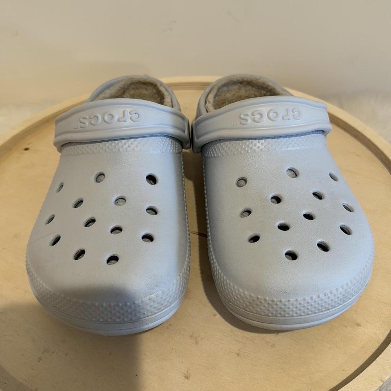 Women’s size 7 light blue lined crocs - Depop