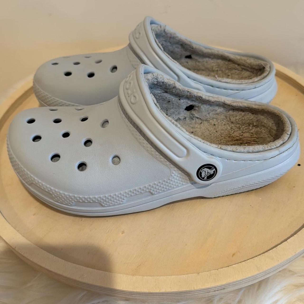 Women’s size 7 light blue lined crocs - Depop