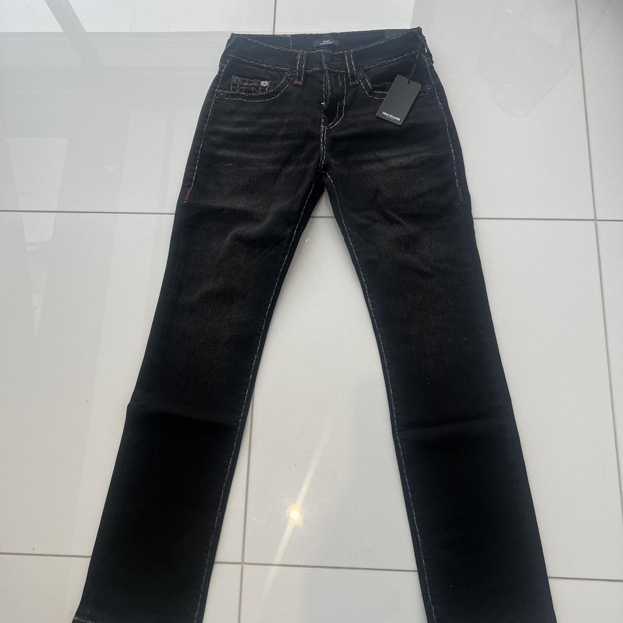 True religion Ricky Super black denim jeans Red... - Depop