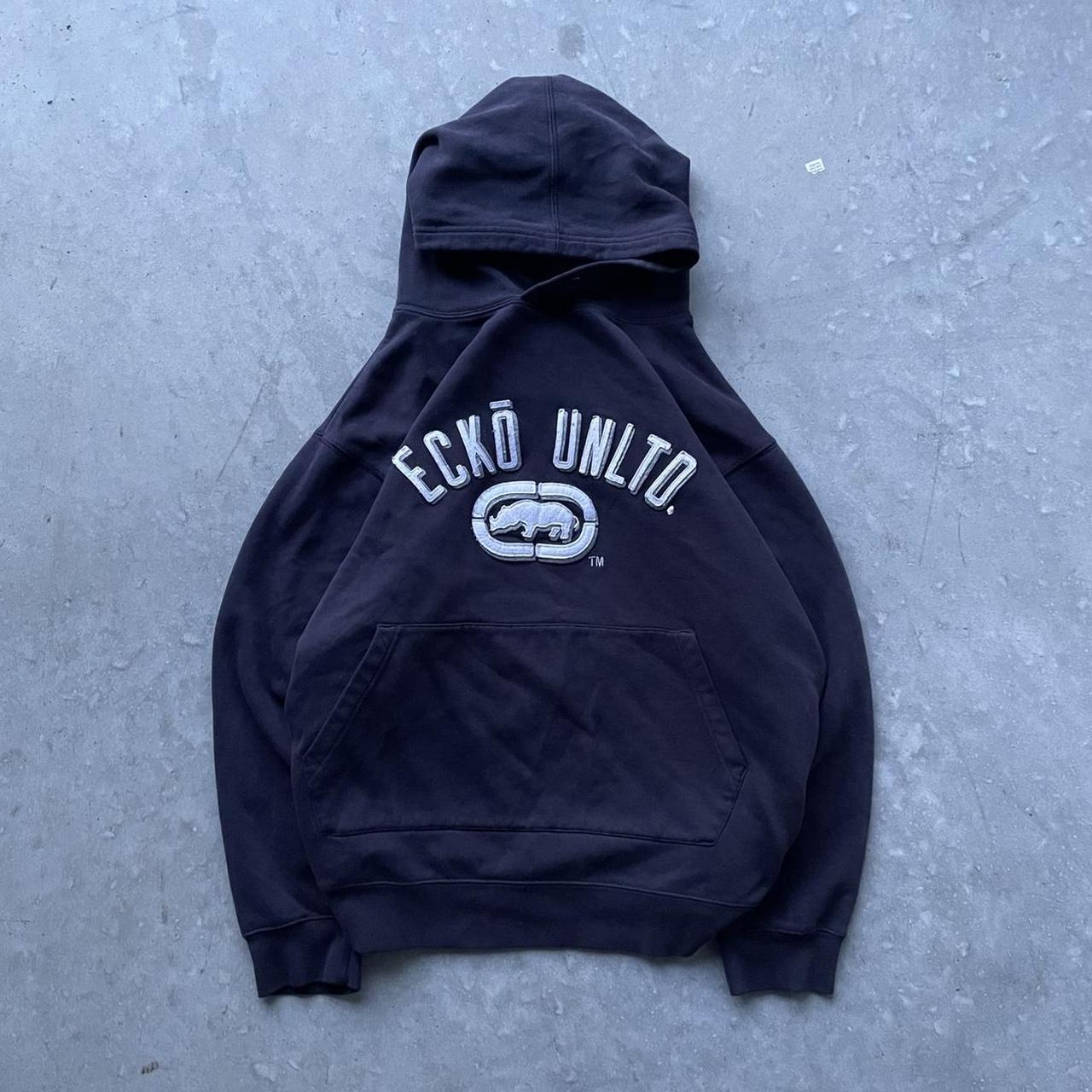 00’S ECKO UNLTD FADED NAVY HOODIE SIZE TAG -... - Depop