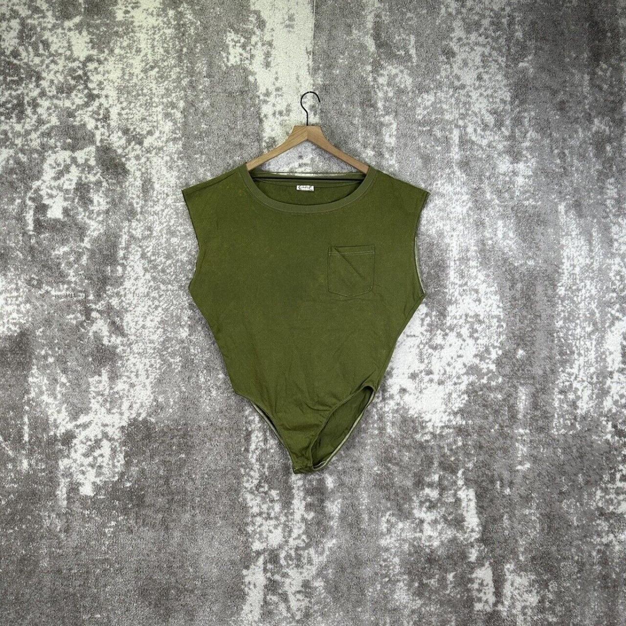 Free People Green Bodysuit Oversized Relaxed Front... - Depop