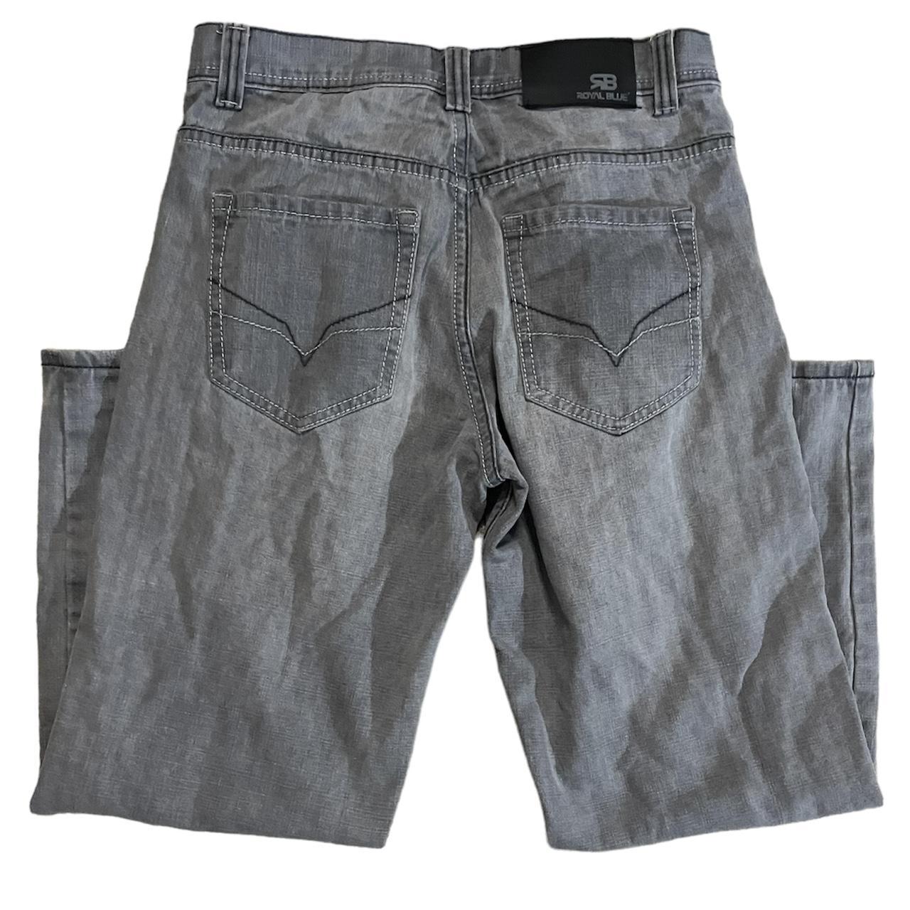 baggy grey royal blue jeans size... - Depop