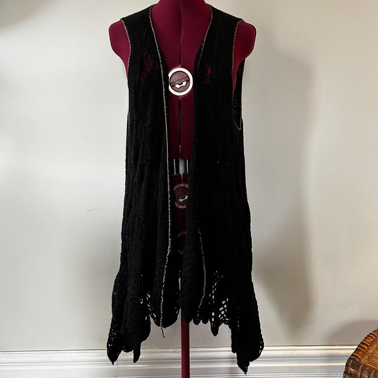 🧋black crocheted vest #bohemian #vest #crochet - Depop