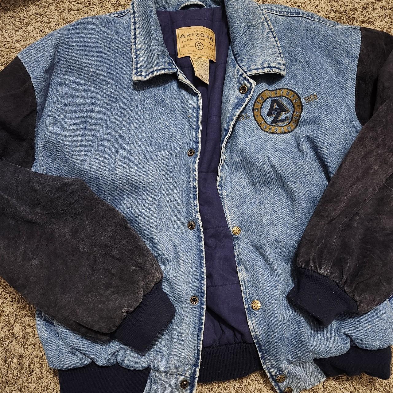 Vintage Arizona Jean Company Jean Jacket with black... - Depop