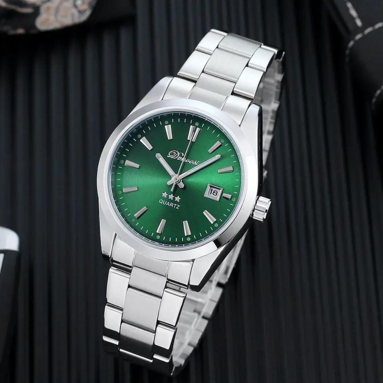 Green dial silver stainless steel men’s watch Dial... - Depop