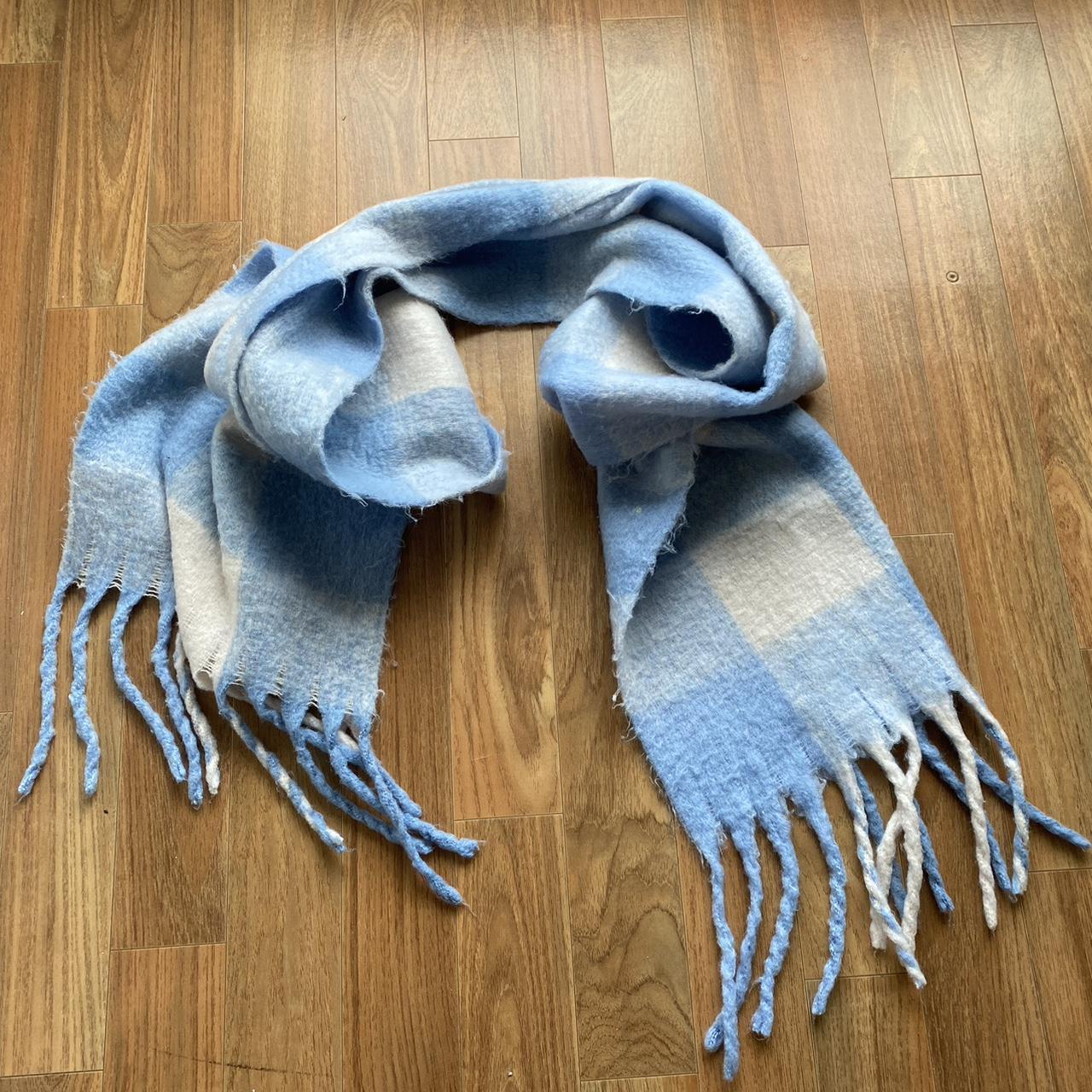 💙 Large blue and white checkered scarf Style... - Depop