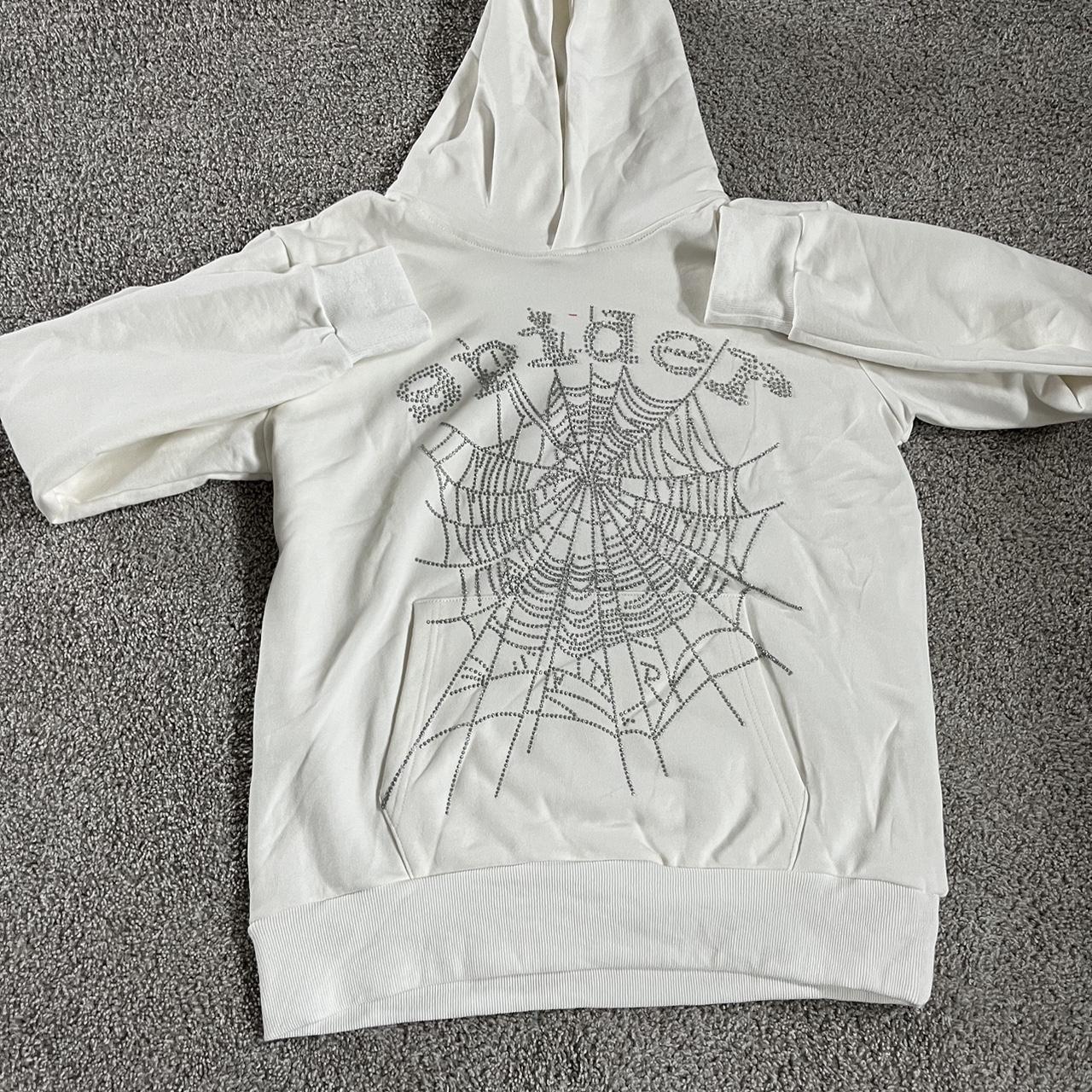 White Rhinestone Sp5der Hoodie Receipt is included... - Depop