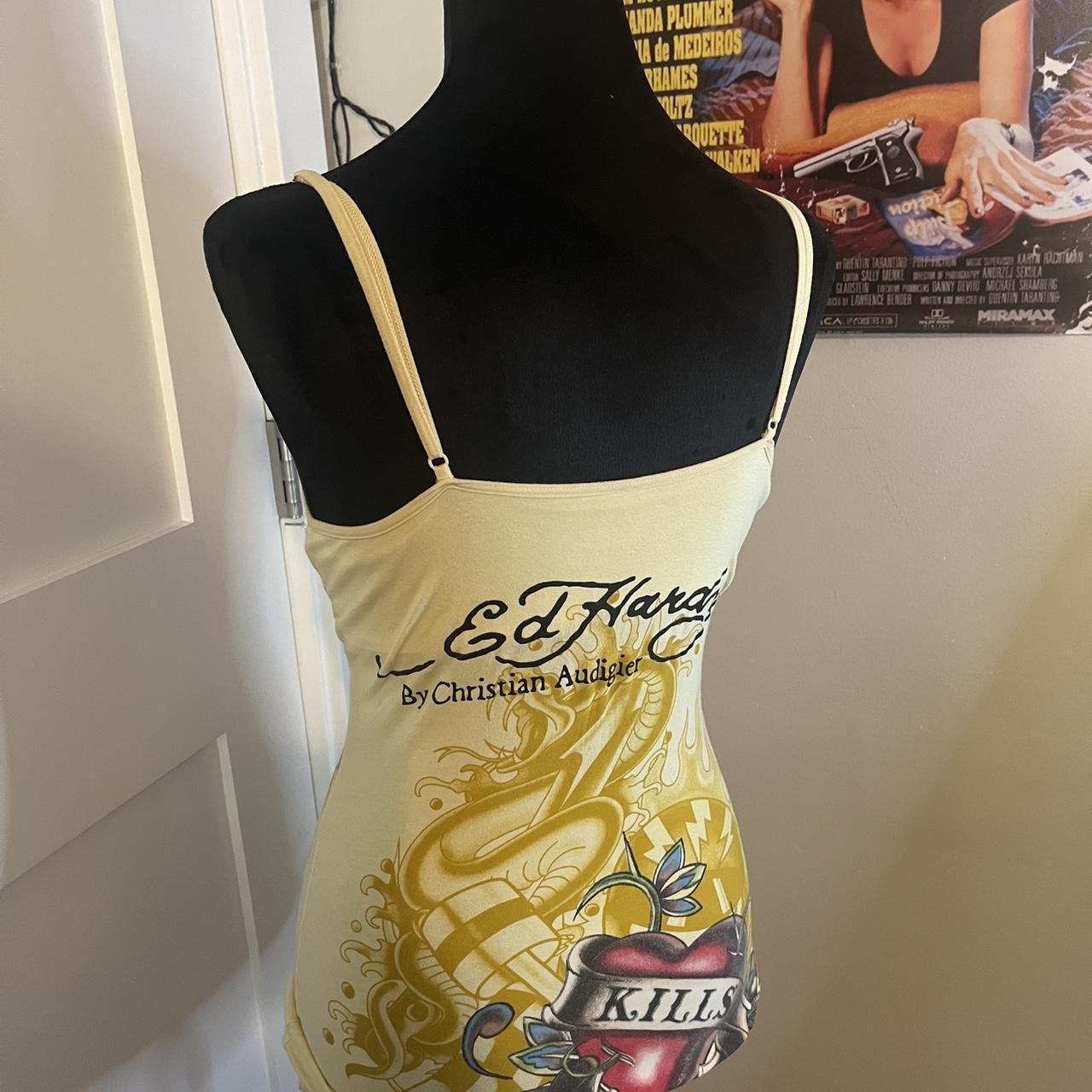 Ed Hardy Yellow Cami Tank Top with Skull and... - Depop