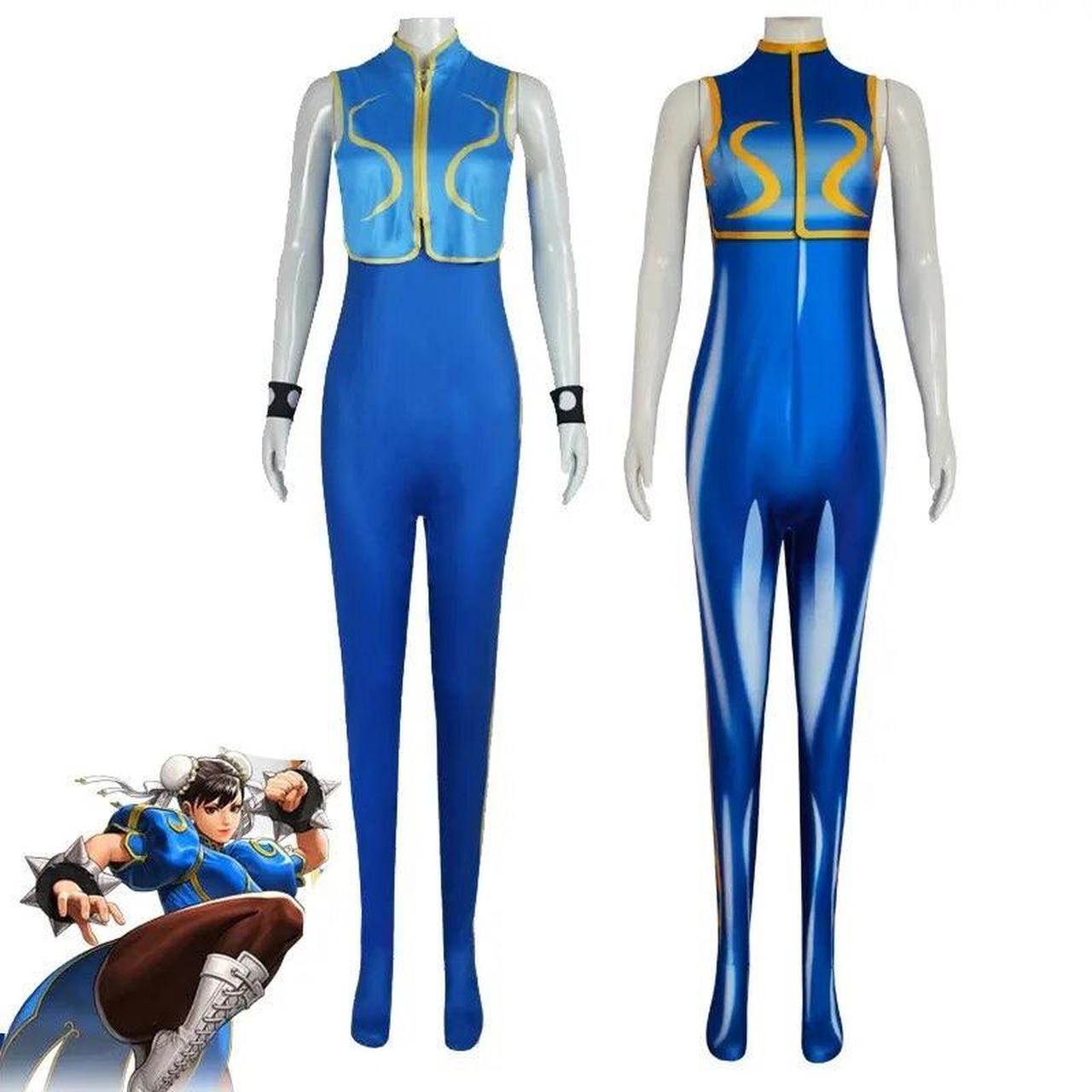 New Game Chun Li Cosplay Costume Blue Jumpsuit - Depop