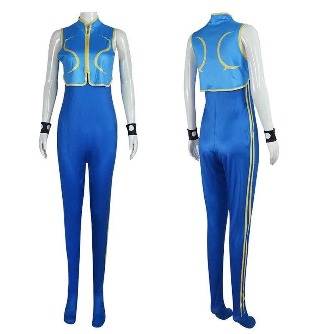 New Game Chun Li Cosplay Costume Blue Jumpsuit - Depop