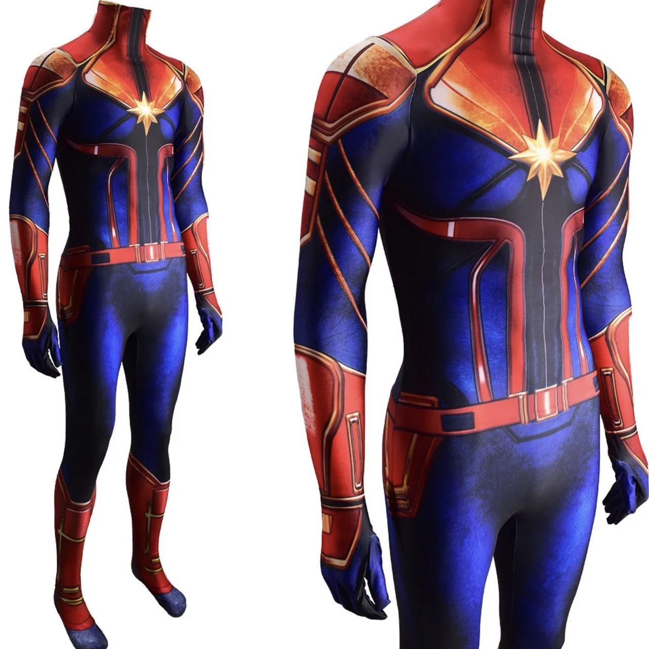 Captain man Marvel costume jumpsuit with full gloves... - Depop