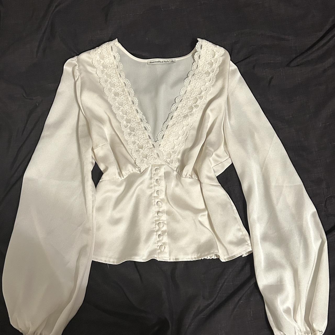 Abercrombie and Fitch, white lace top, long sleeve... - Depop