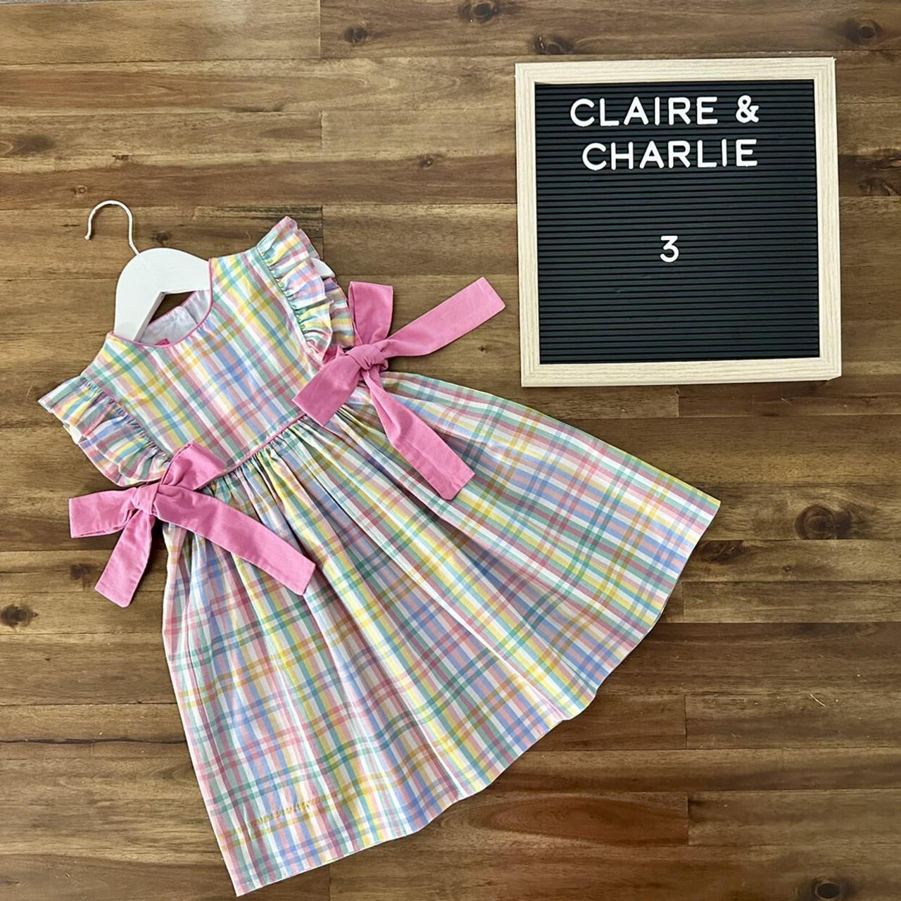 Claire & Charlie Pastel Rainbow Plaid Pinafore Dress... - Depop