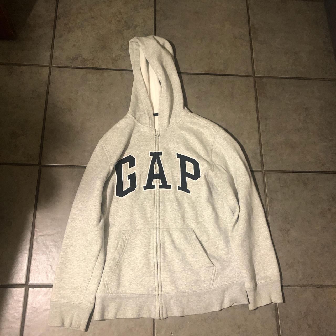 Weather grey Gap zip up Size:xxl in kids fits a... - Depop
