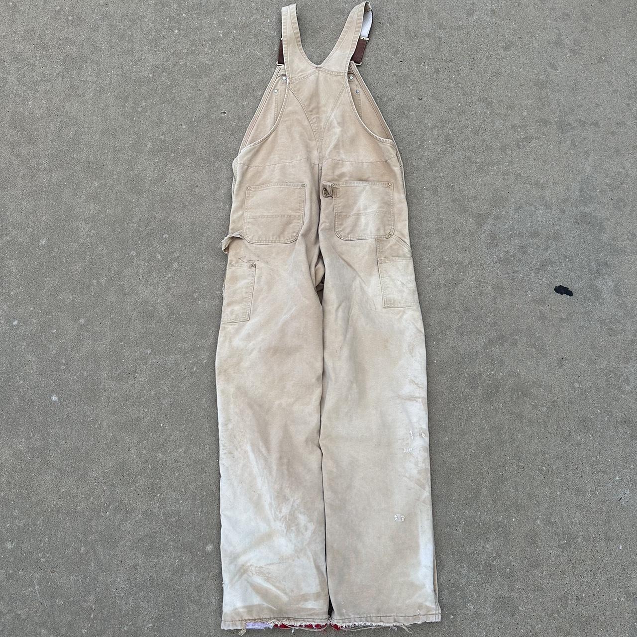 distressed y2k carhartt tan overalls super sick... - Depop
