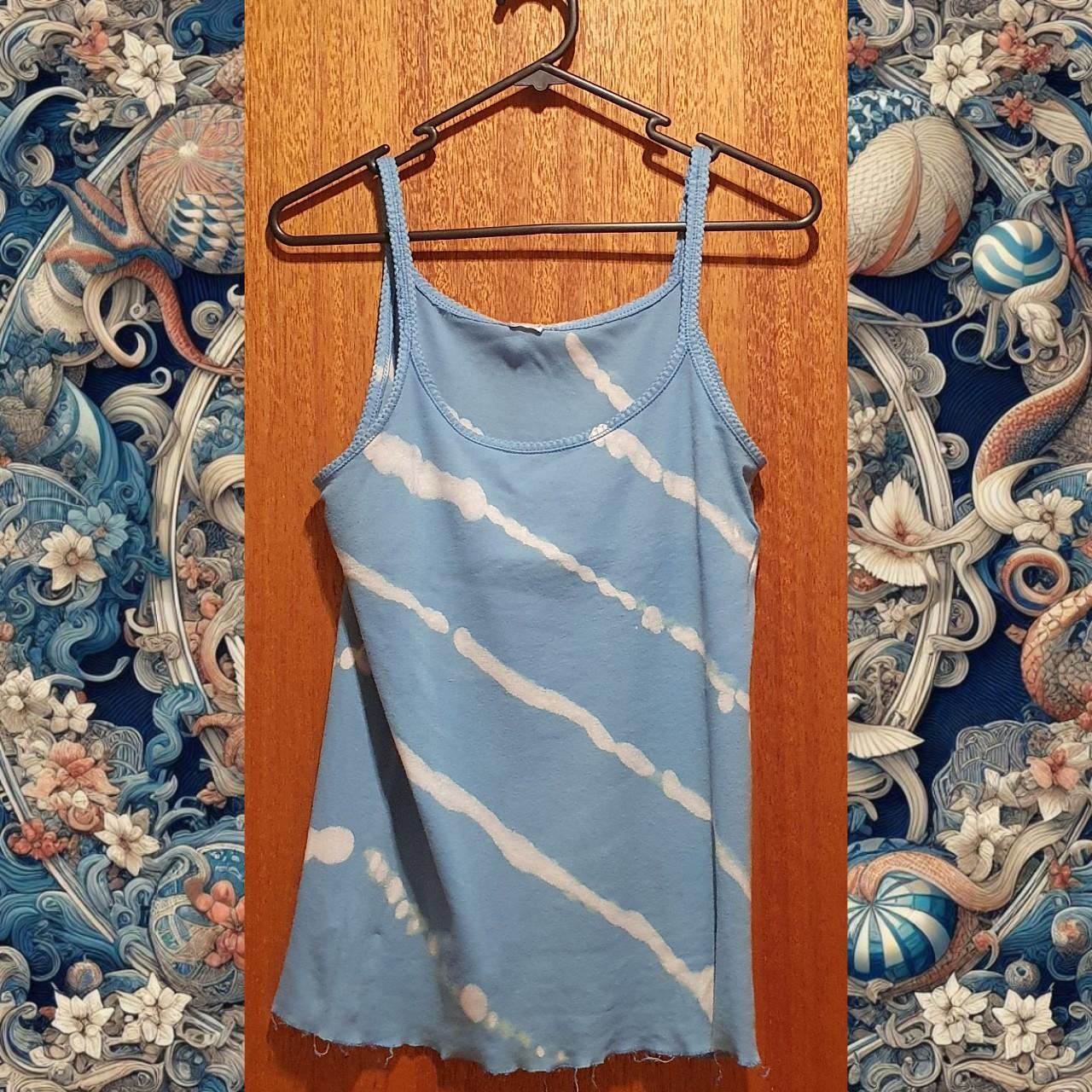 Upcycled Y2k Hand-bleached Cloud pattern Sky Blue... - Depop